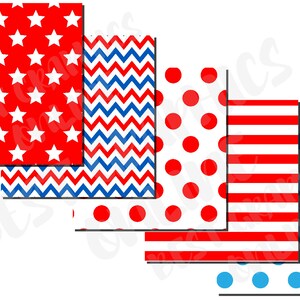 Fourth of July USA Patriotic Digital Papers, July 4th Digital Scrapbook ...