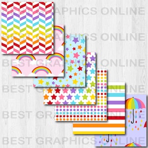 32 Rainbow Digital Paper, Rainbow Star Digital Paper, Rainbow ...