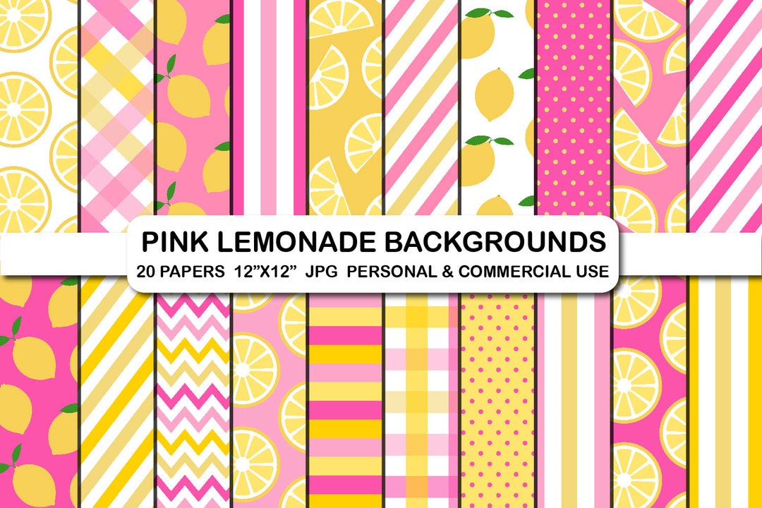 Pink Lemonade Digital Background Papers, Summer Lemonade Pattern Paper ...