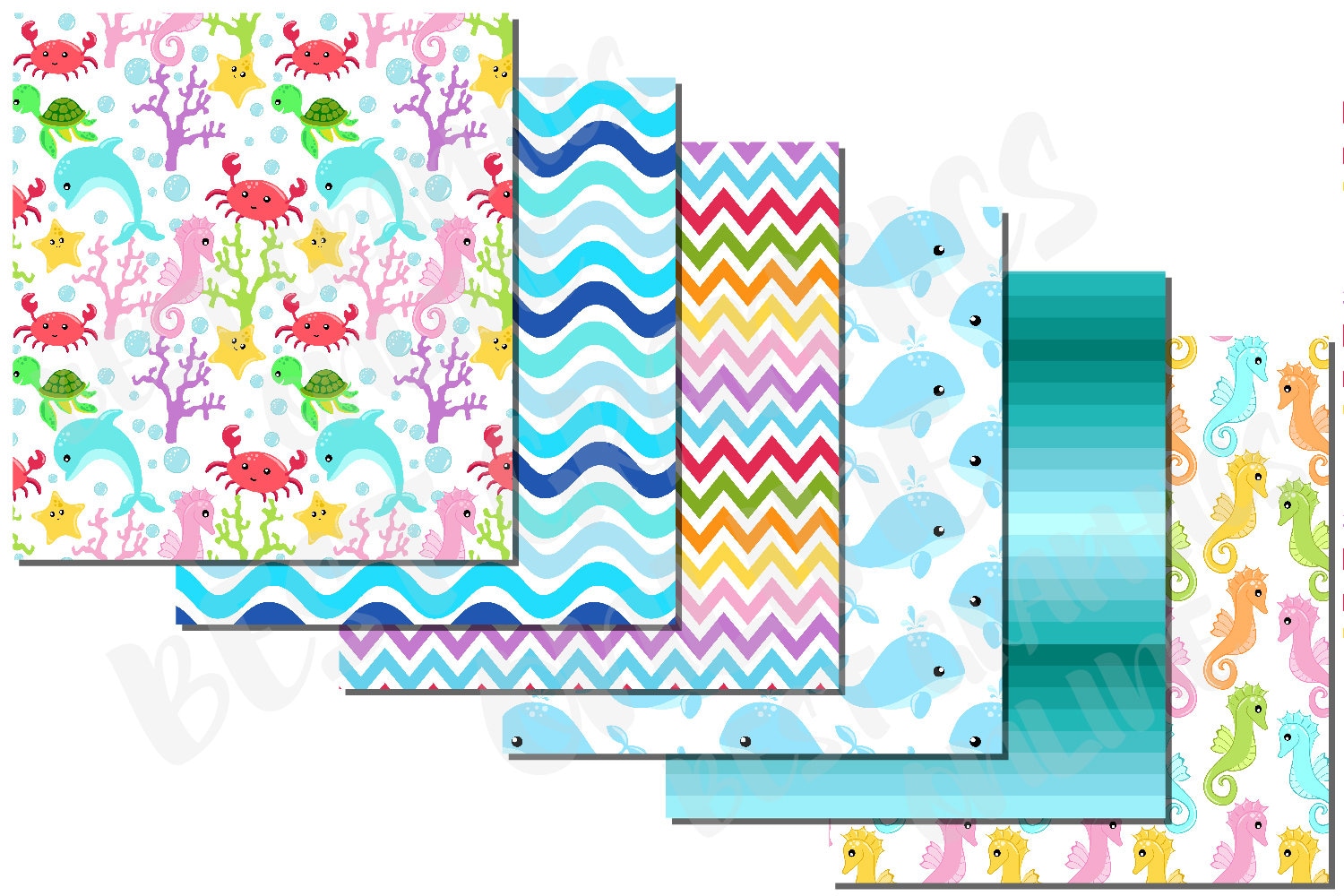 Under the Sea Digital Papers Pack, Sea Creatures Clipart, Whales ...