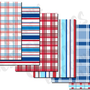 Red White and Blue Plaid Digital Papers, USA Patriotic Plaid Digital ...
