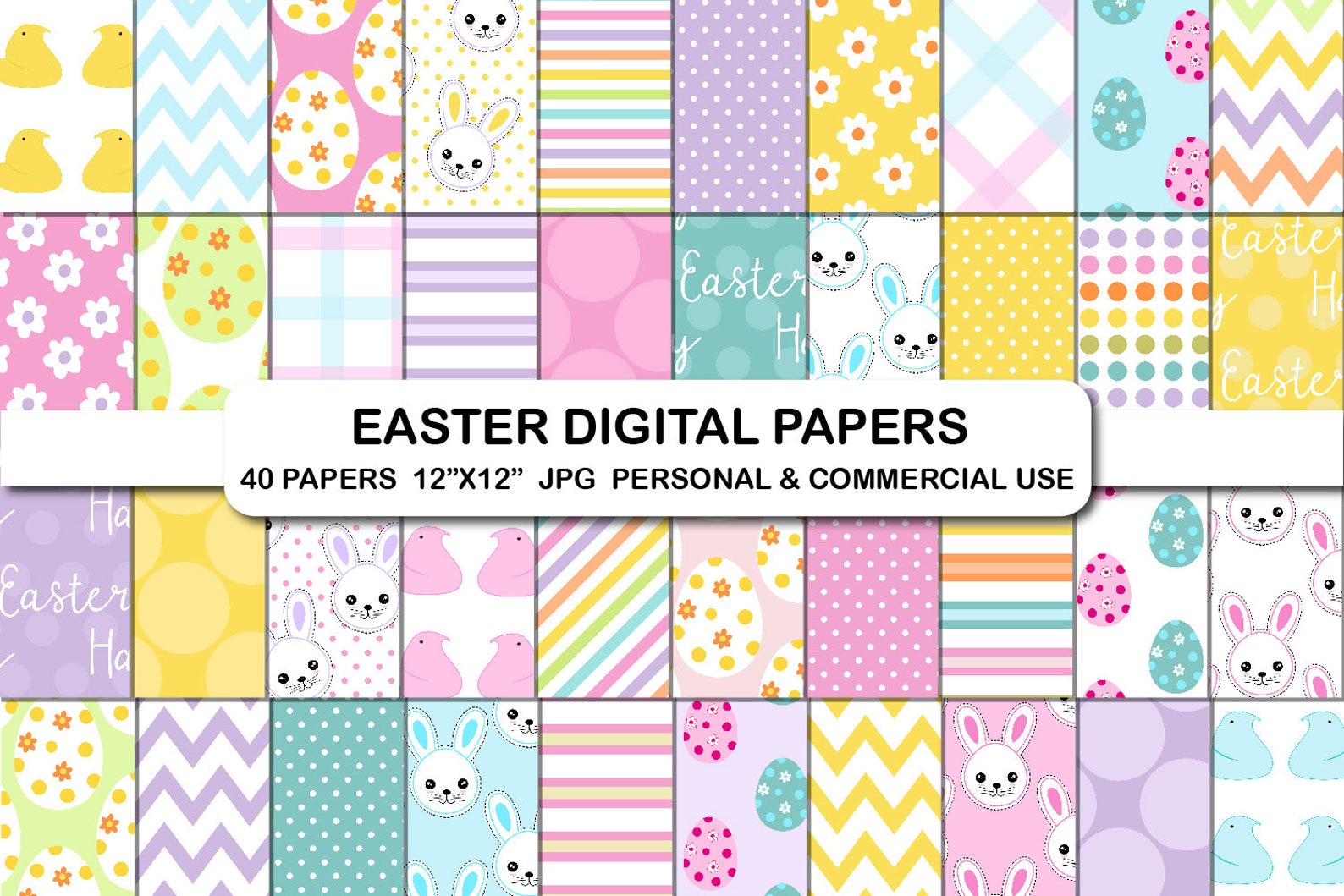 Easter Digital Papers Easter Bunny Digital Paper Easter - Etsy
