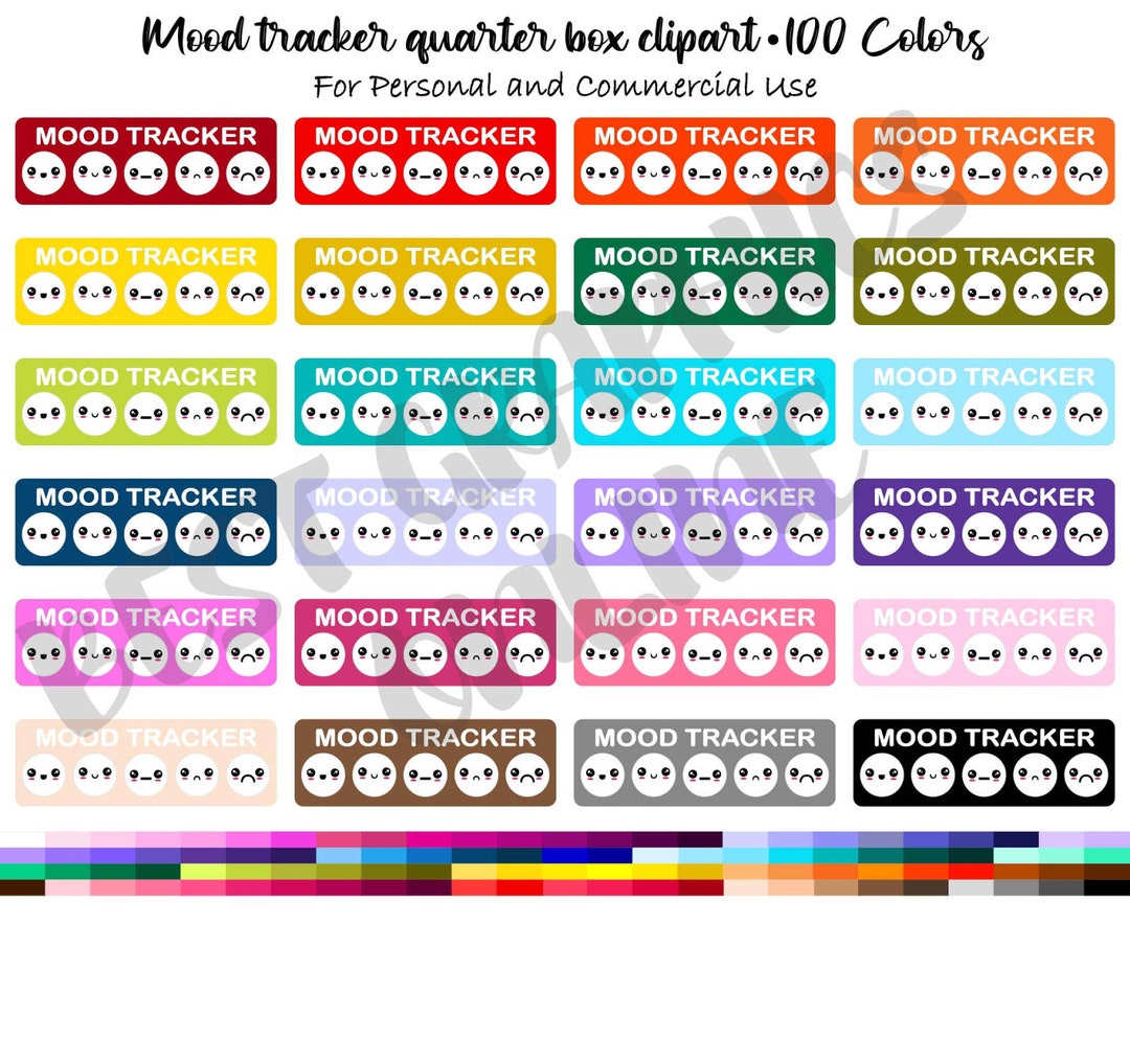 100 Mood Tracker Quarter Box, Daily Mood Printable Stickers Emotions ...