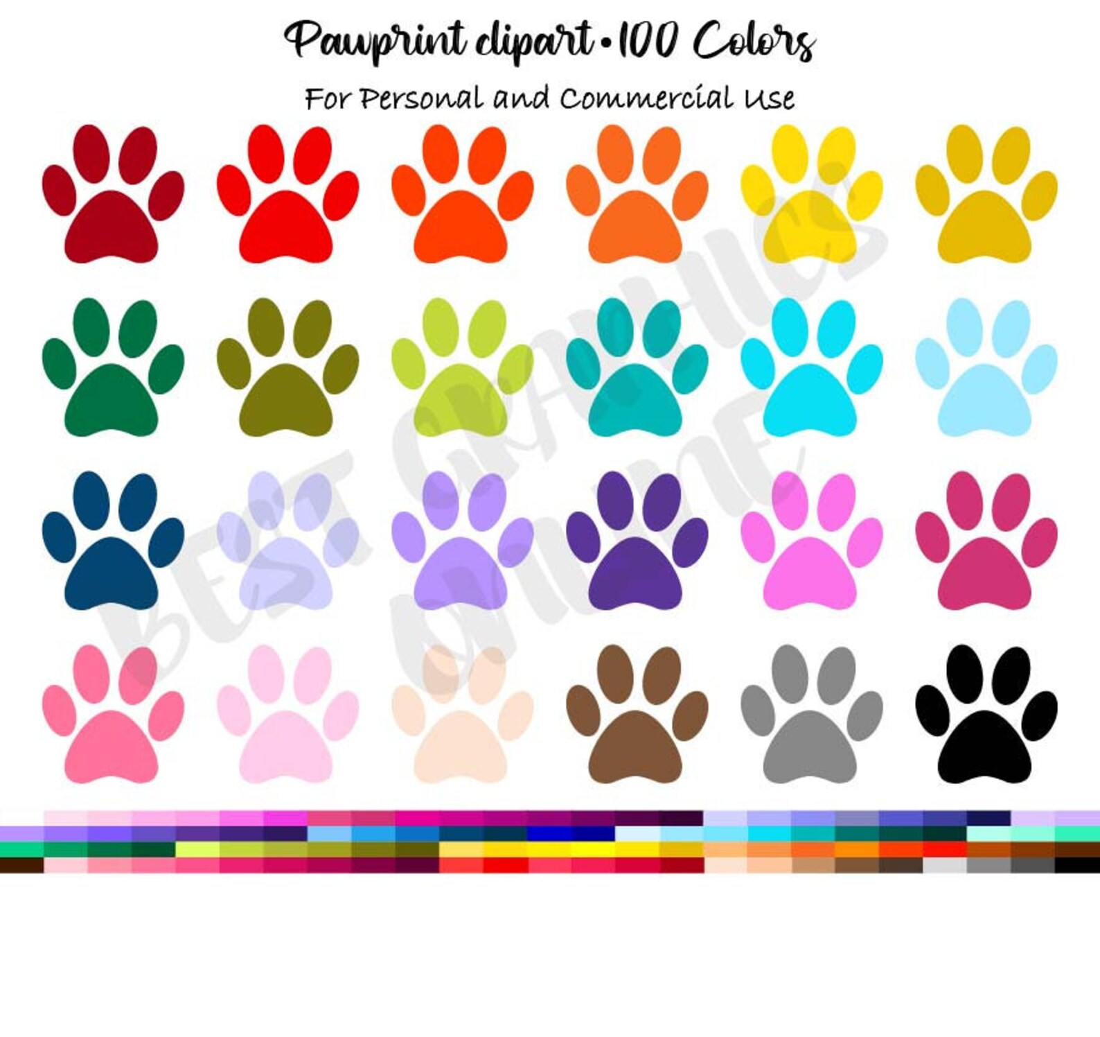 100 Rainbow Colors Pawprint Clipart Set Dog Paws Clipart - Etsy