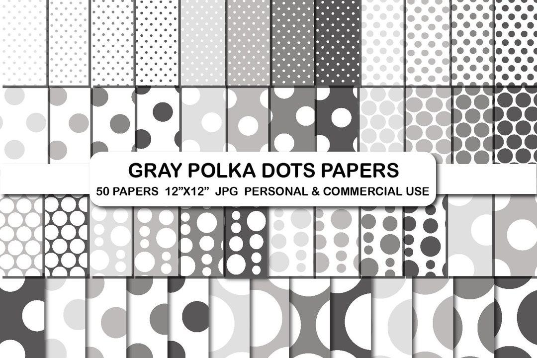 50 Gray Polka Dot Digital Papers, Grey Polka Dot Pattern Papers, Gray ...