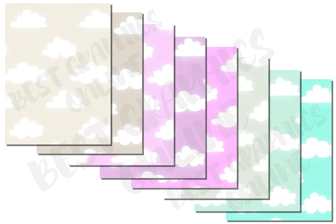 Clouds Digital Paper Sunny Sky Digital Papers Set Cloud Sky | Etsy