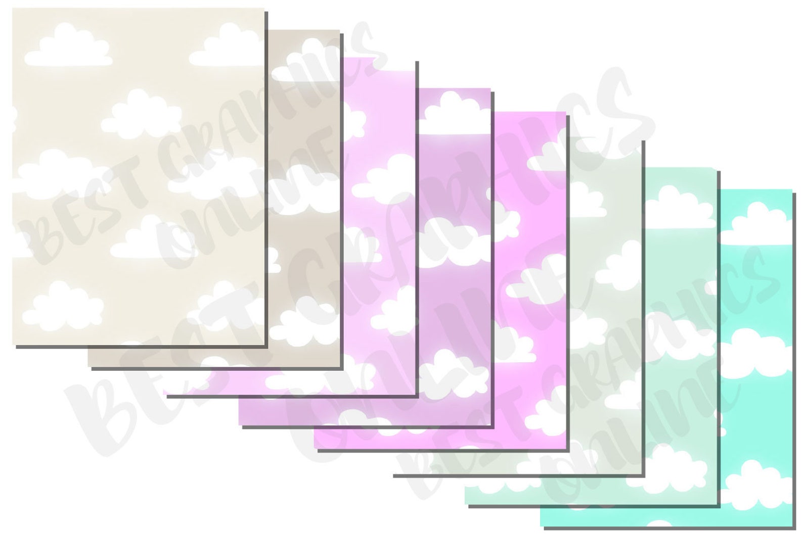 Clouds Digital Paper Sunny Sky Digital Papers Set Cloud Sky | Etsy