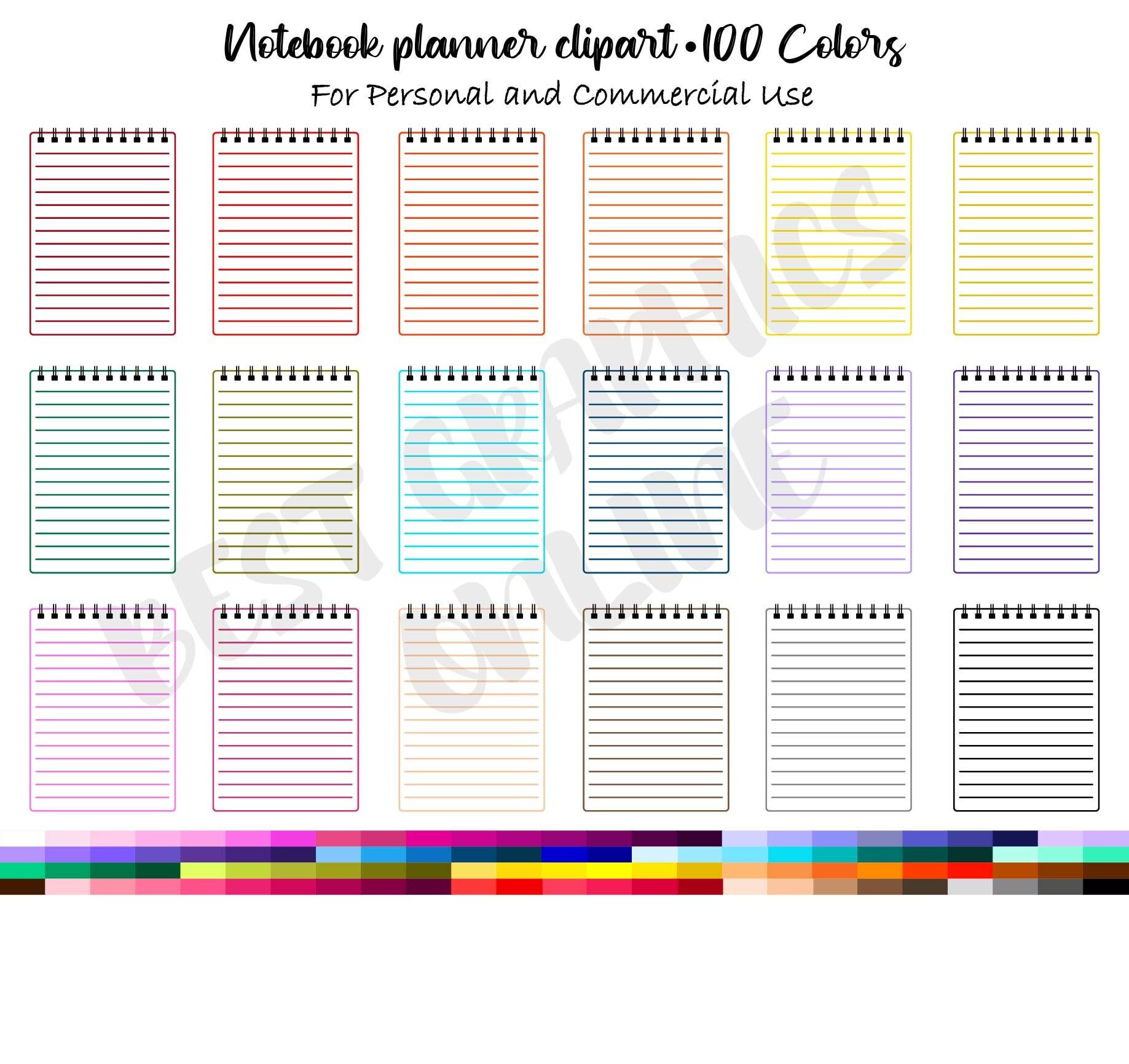 100 Colors Notebook Clipart Set Full Box Blank Page Planner - Etsy