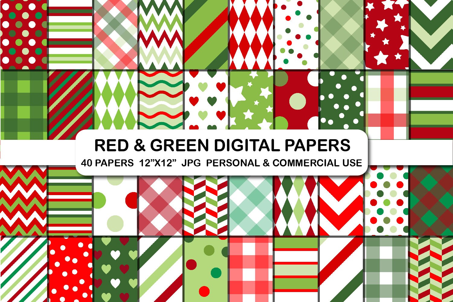 Christmas Digital Papers Pack Red and White Background | Etsy