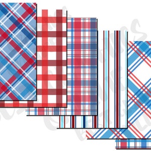 Red White and Blue Plaid Digital Papers, USA Patriotic Plaid Digital ...