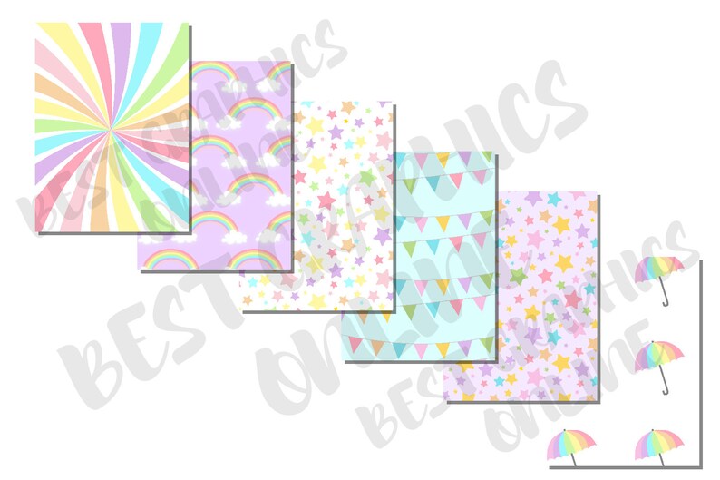 32 Rainbow Digital Paper Rainbow Star Digital Paper Rainbow | Etsy