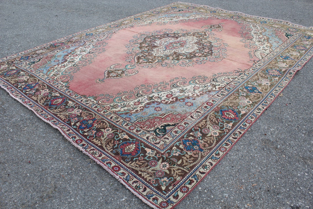 Large Persian Rug, Pink Area Rug, Turkish Rug 9x12, Wool Living Room ...