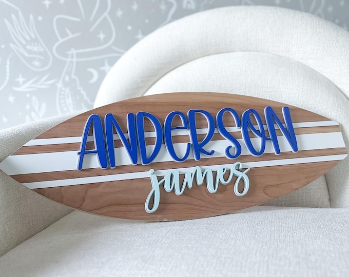 Surfboard Wooden 3D Nursery Name Sign - Surfing/beach Theme - Etsy
