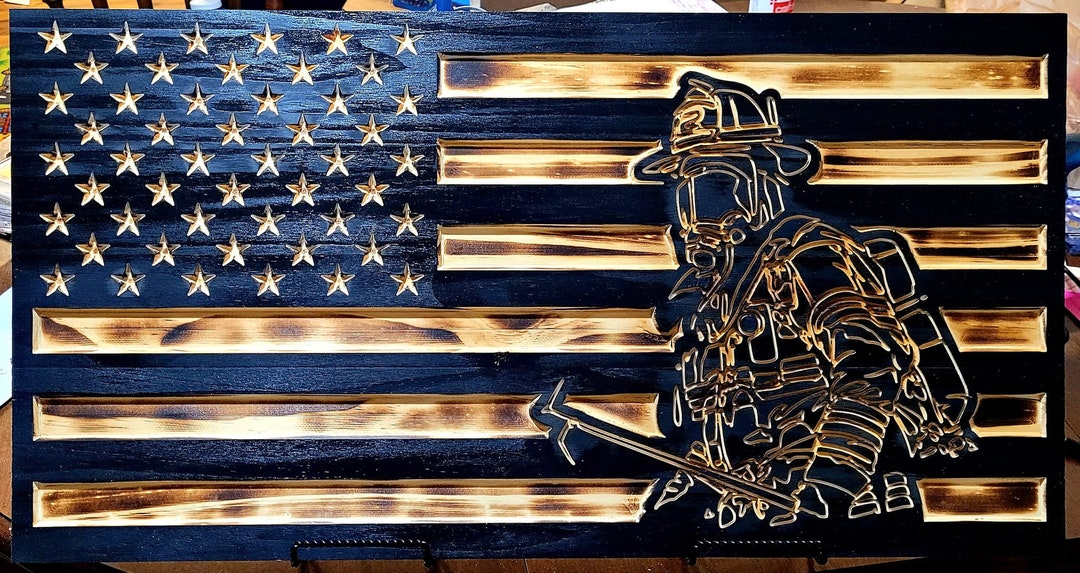 Wood Firefighter Flag, Thin Red Line, Flag Wall Art, Custom Fire ...