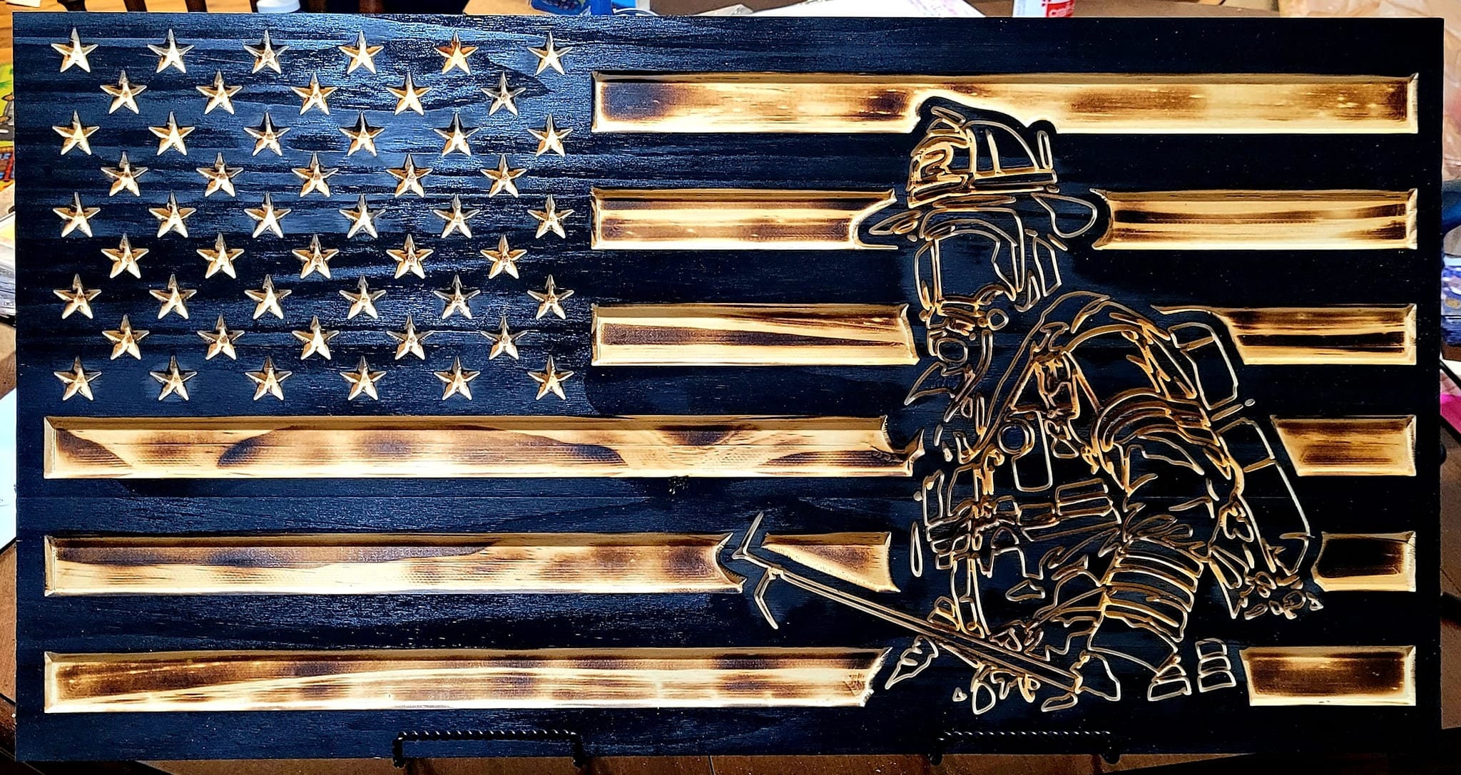 Wood Firefighter Flag, Thin Red Line, Flag Wall Art, Custom Fire ...