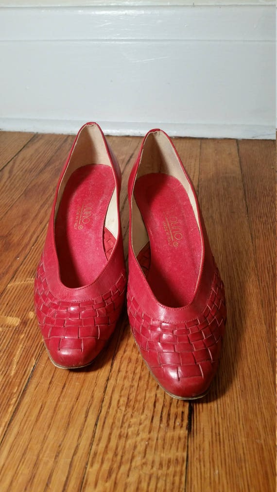 bandolino red leather pumps vintage red pumps woven l… - Gem
