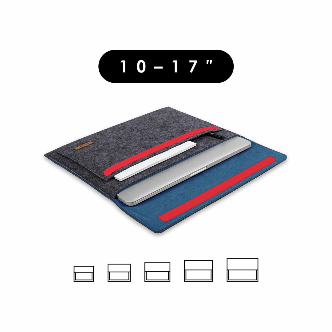 Tablet & Laptop Case Made of Felt in Dark Grey-dark Blue With Velcro ...