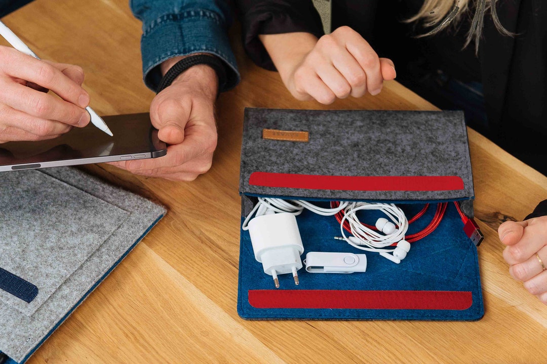 Felt Cable Bag for Power Supplies and Laptop Accessories in Dark Grey ...