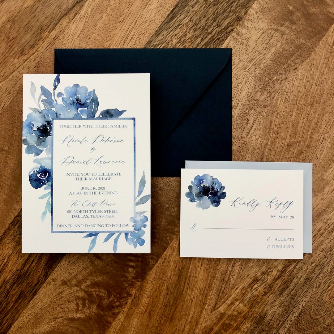 Hues of Blue 4-piece Wedding Invitation Blue Floral Wedding - Etsy