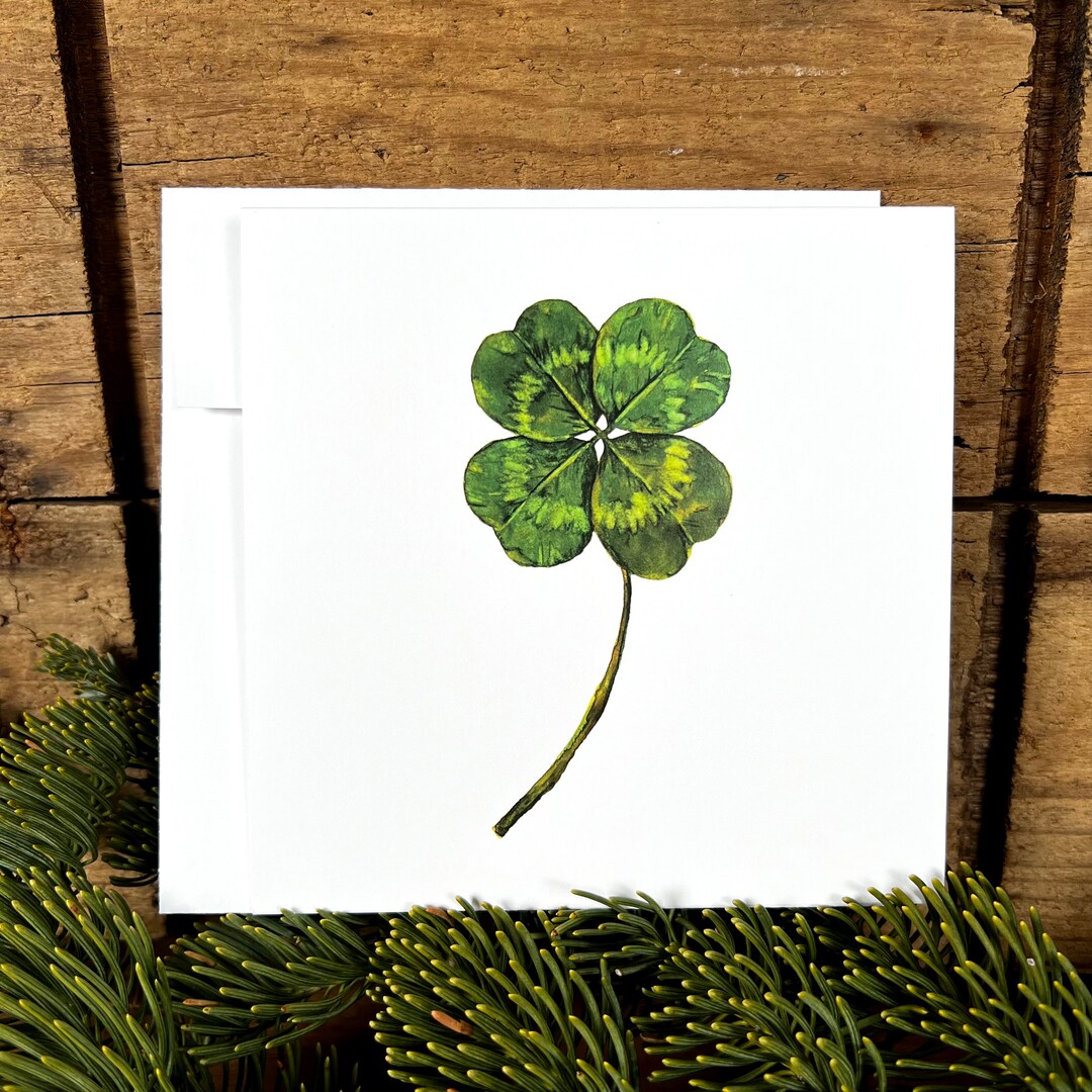 Four-leaf Clover Greeting Card, Clover Botanical Watercolor ...