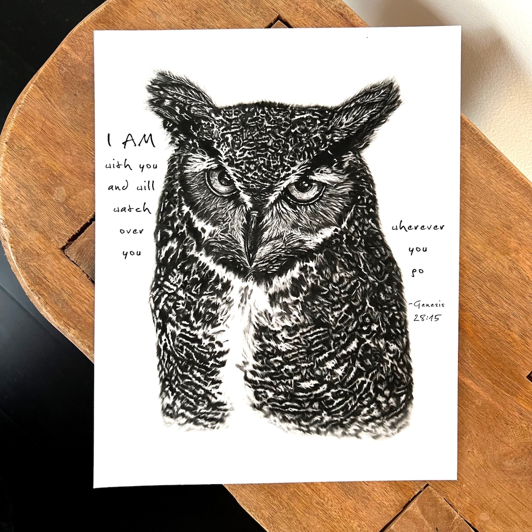 Owl Christian Art Print, Genesis 28:15, Wildlife Bible Verse Art Print ...