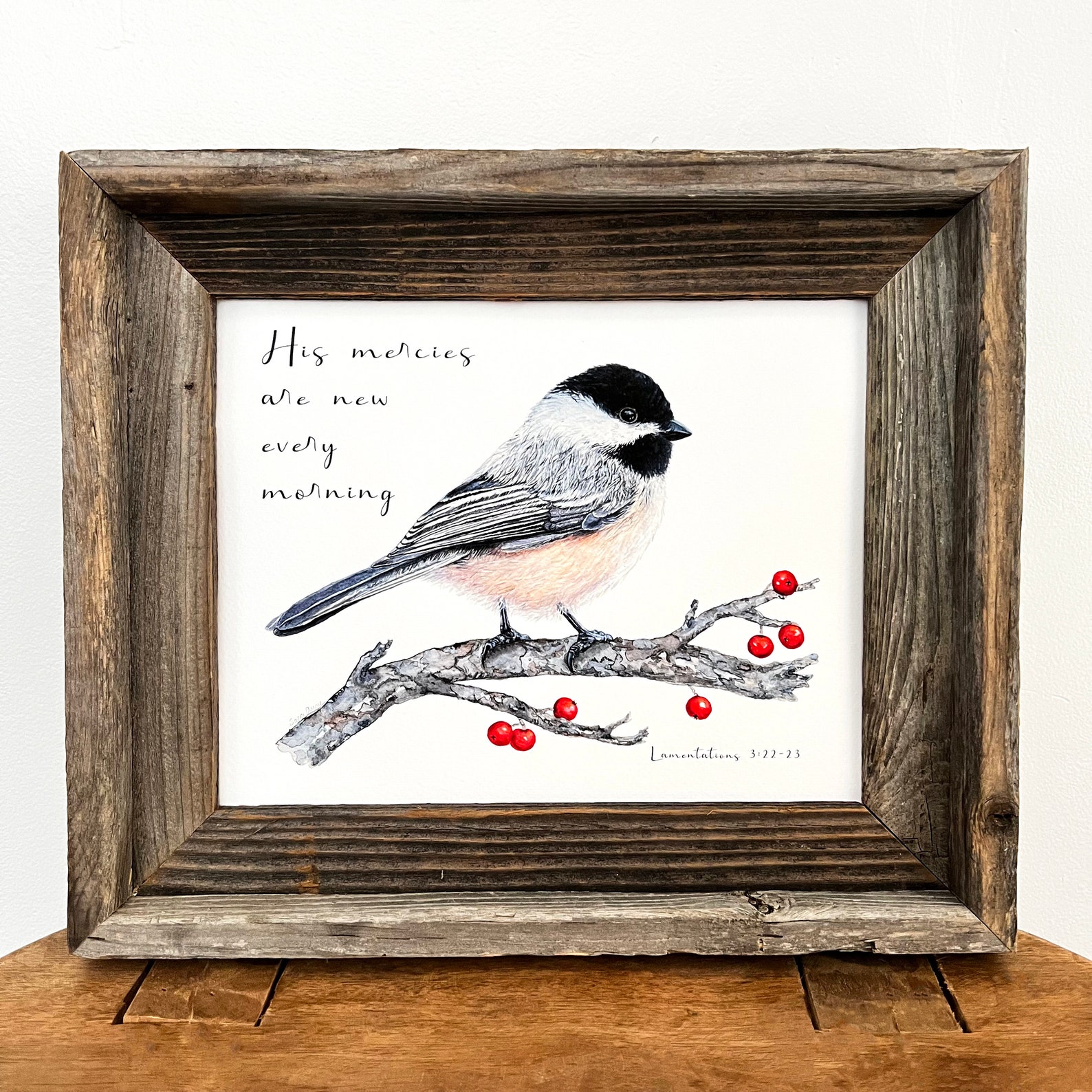 Chickadee Christian Art Print, His Mercies Are New Every Morning, Bird ...