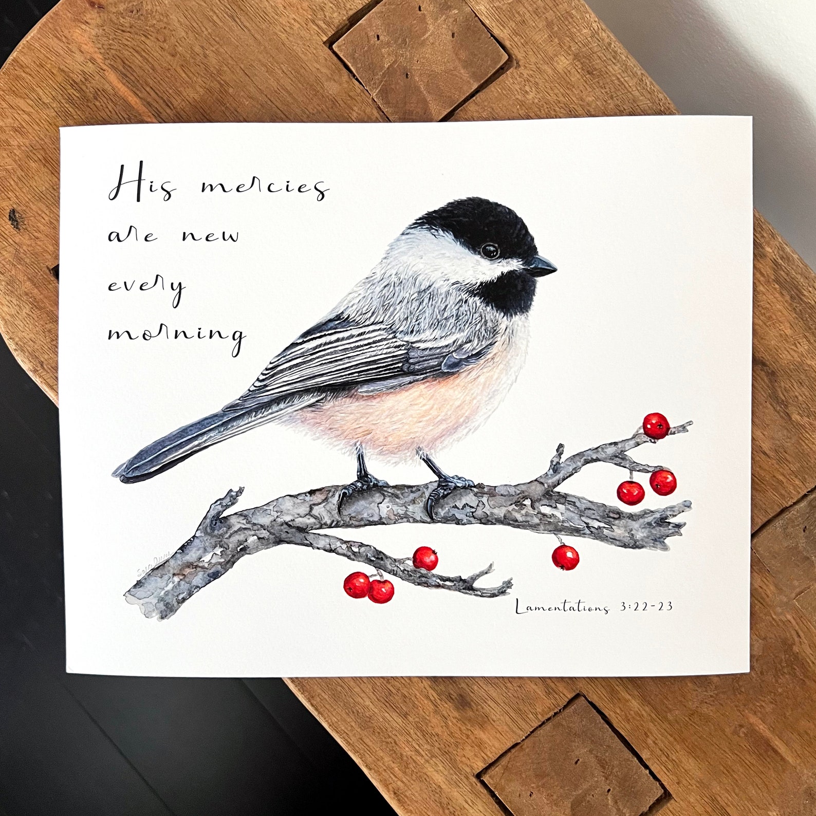 Chickadee Christian Art Print, His Mercies Are New Every Morning, Bird ...
