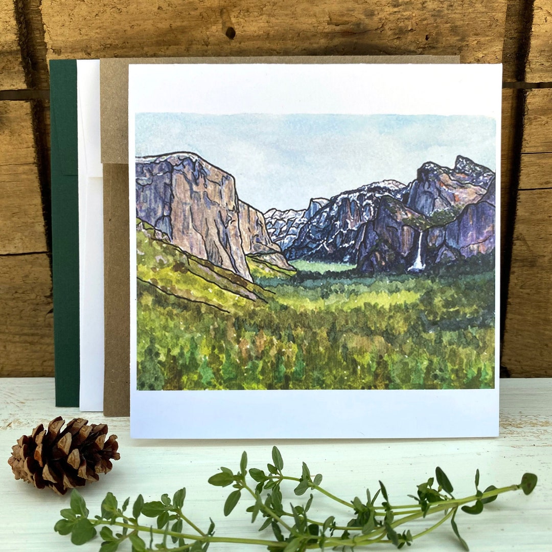 Yosemite Card, Greeting Card With Envelope, Adventure Watercolor Card ...