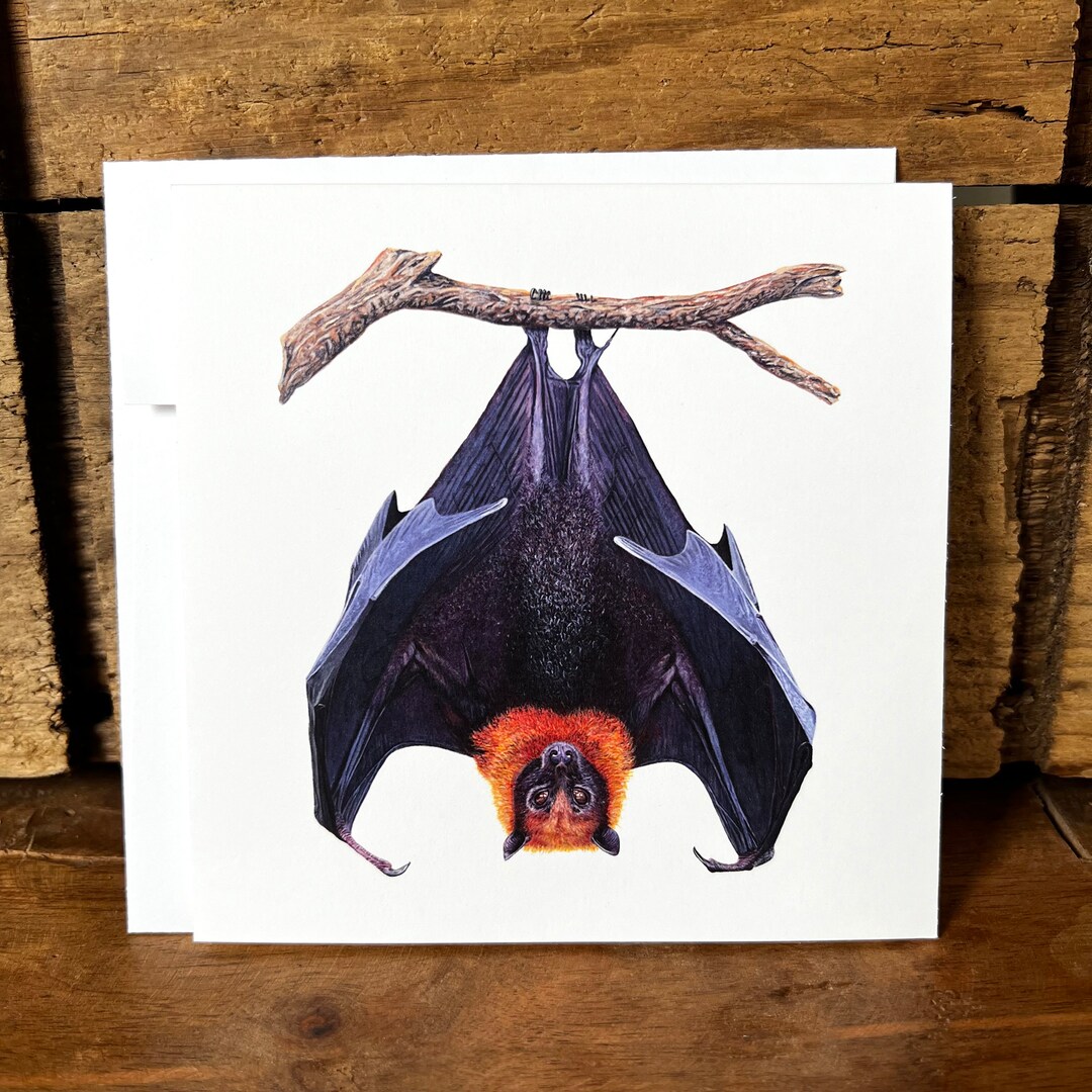 Bat Greeting Card With Envelope, Flying Fox Bat Card, Watercolor Bat ...