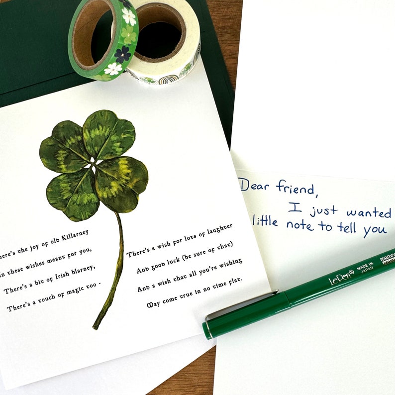 St. Patrick's Day Card, Four-leaf Clover Greeting Card, Irish Blessing ...