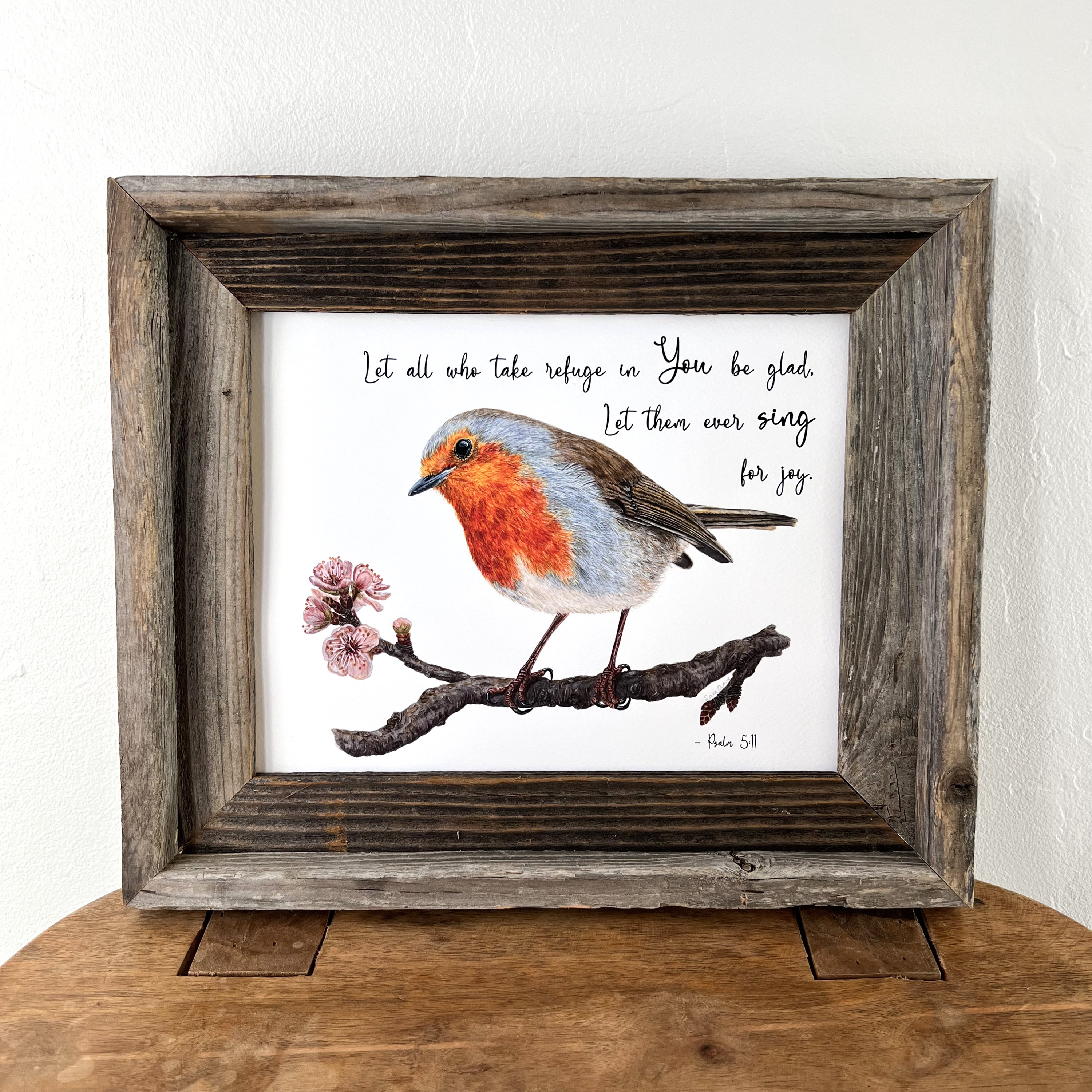 Robin Bird Christian Art Print, Psalm 5:11, Bird Bible Verse Art Print ...