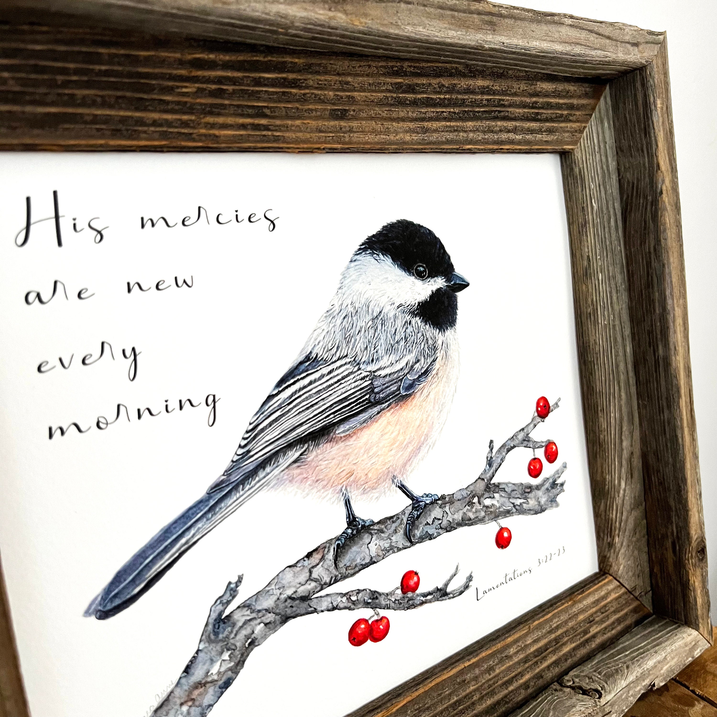 Chickadee Christian Art Print, His Mercies Are New Every Morning, Bird ...