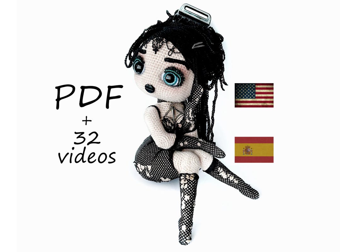 Pin-up Goth Girl Amigurumi Crochet Pattern PDF With 32 Video Tutorials ...