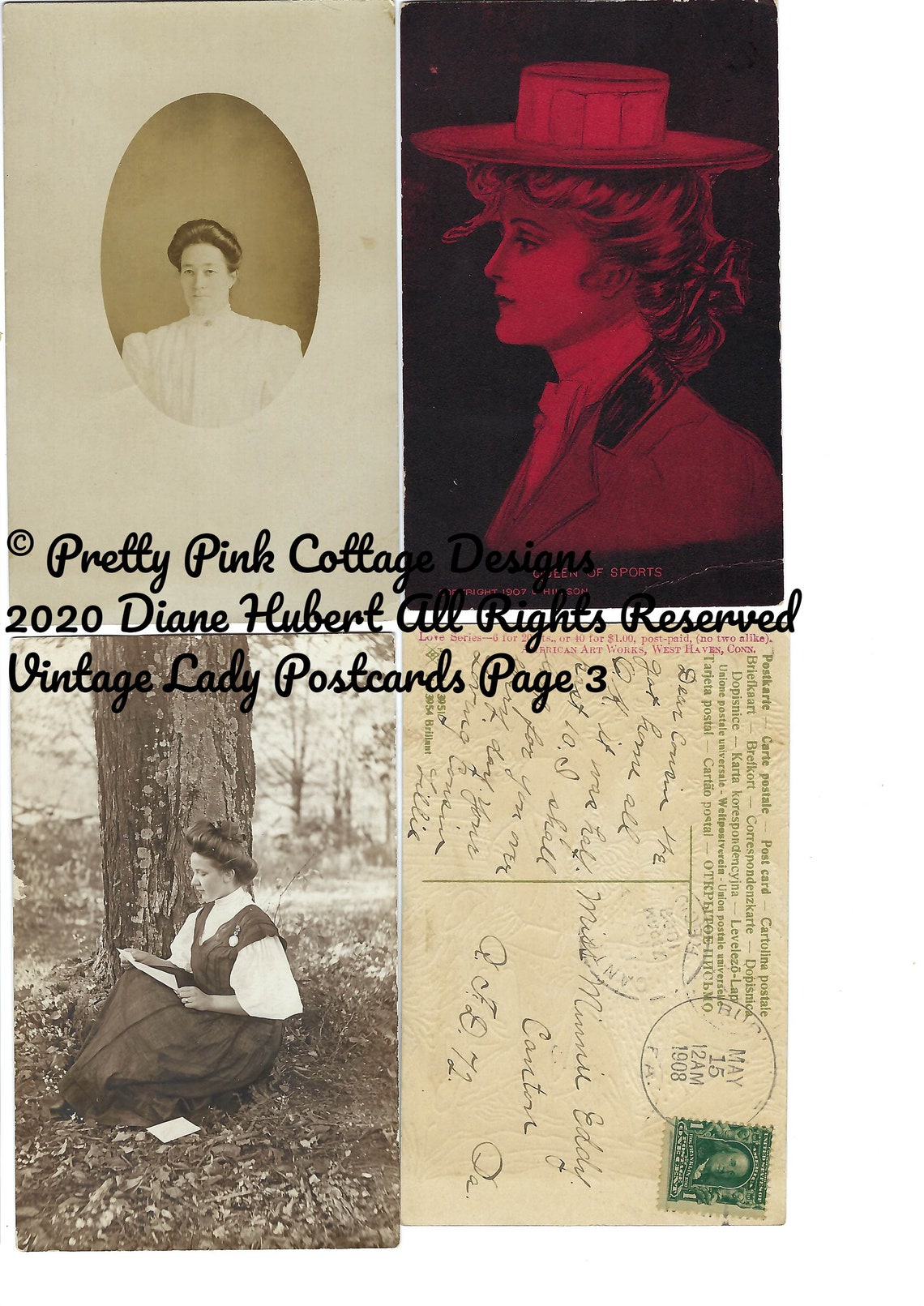 Vintage Lady Postcards Digital Download | Etsy