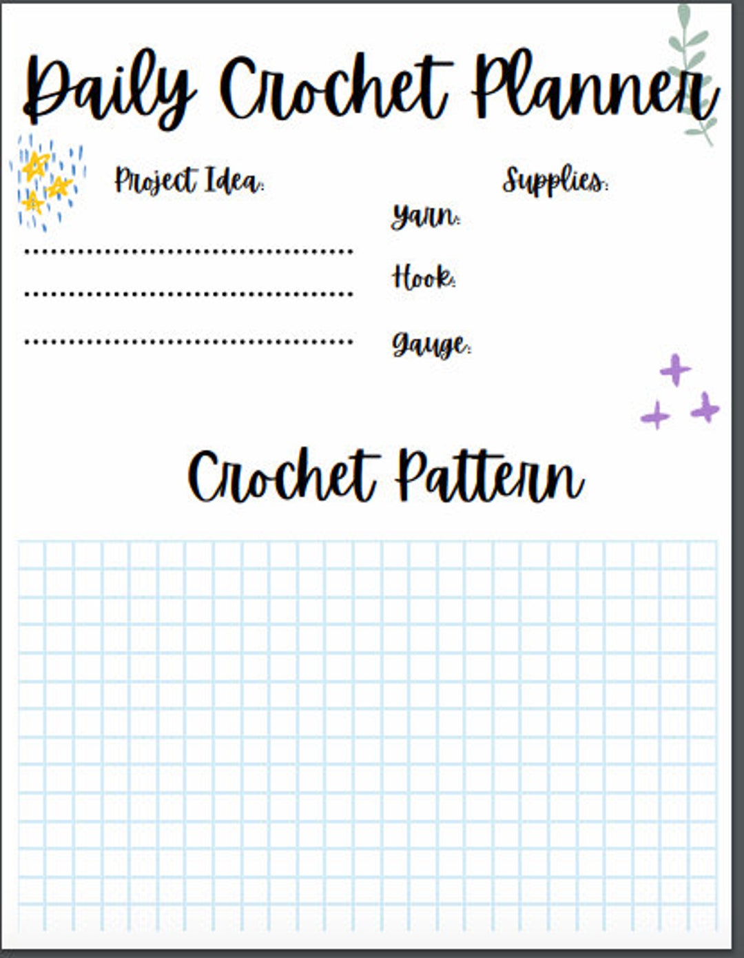 Crochet Pattern Planner Minimal Color Daily Crochet Planner Digital ...