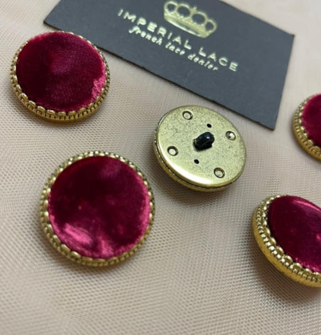 5pc of Red Velvet Buttons With Gold Edge, Velvet Covered Buttons ...