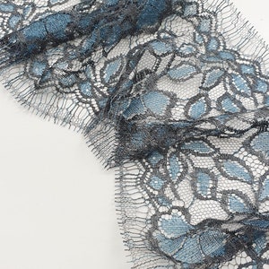 Grey With Blue French Lace Trim , Soft Lace Trim, Chantilly Lace ...