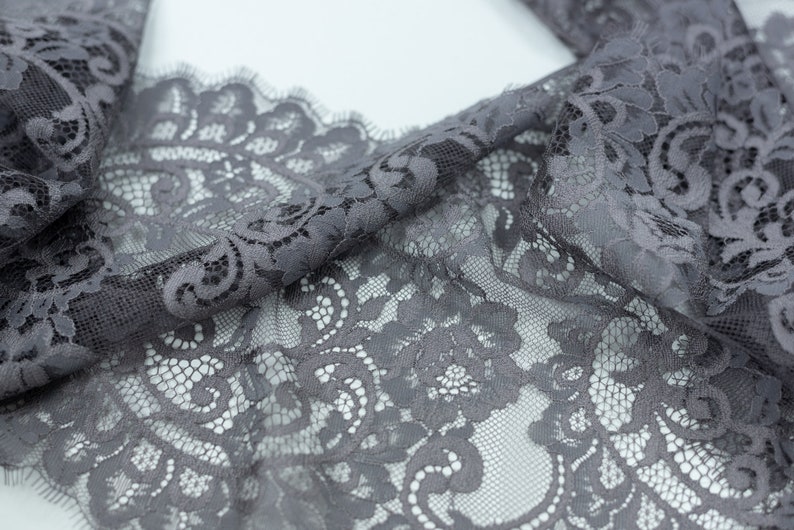 Gray Lace Trim, French Lace, Chantilly Lace, Bridal Gown Lace, Wedding ...