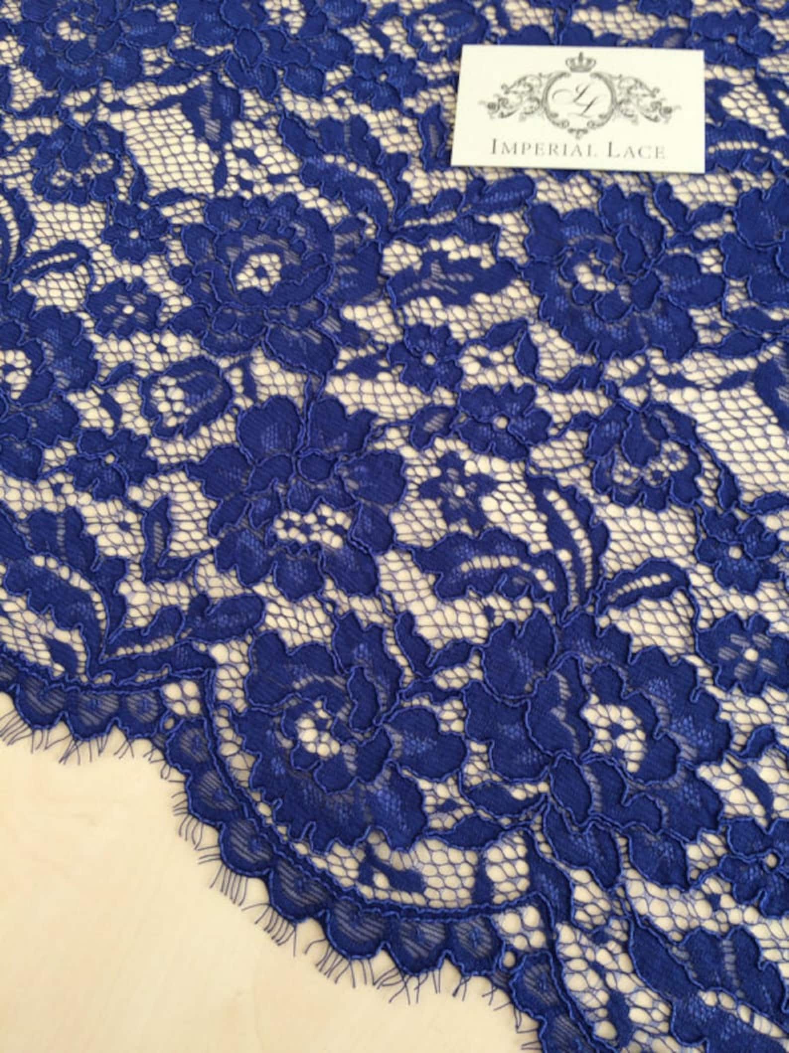 Royal Blue Lace Fabric, French Lace, Alencon Lace, Wedding Lace, Bridal ...