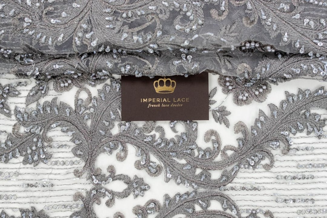 3D Gray Lace Fabric, Beaded Lace Fabric, French Lace, Wedding Lace ...