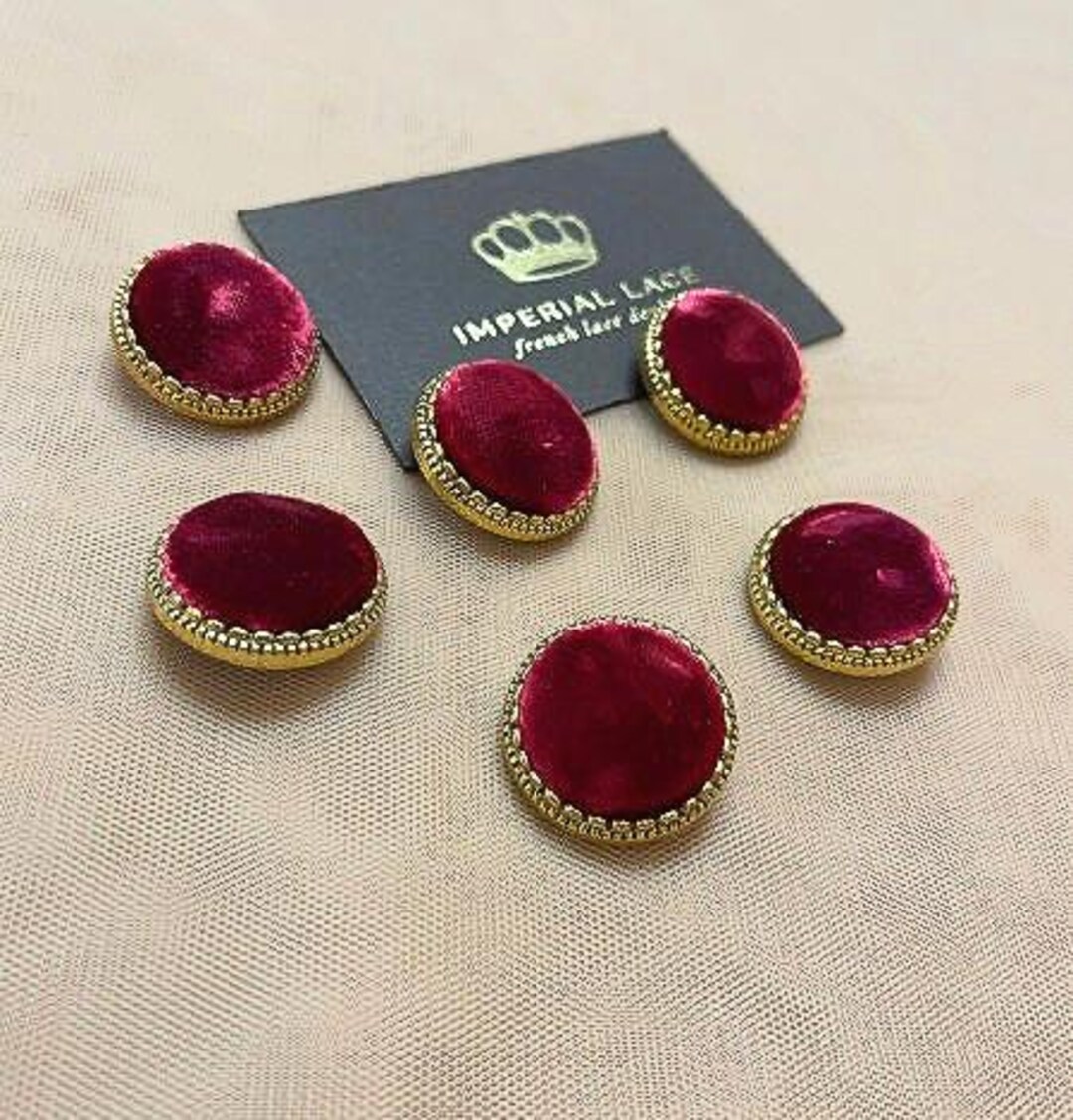 5pc of Red Velvet Buttons With Gold Edge, Velvet Covered Buttons ...