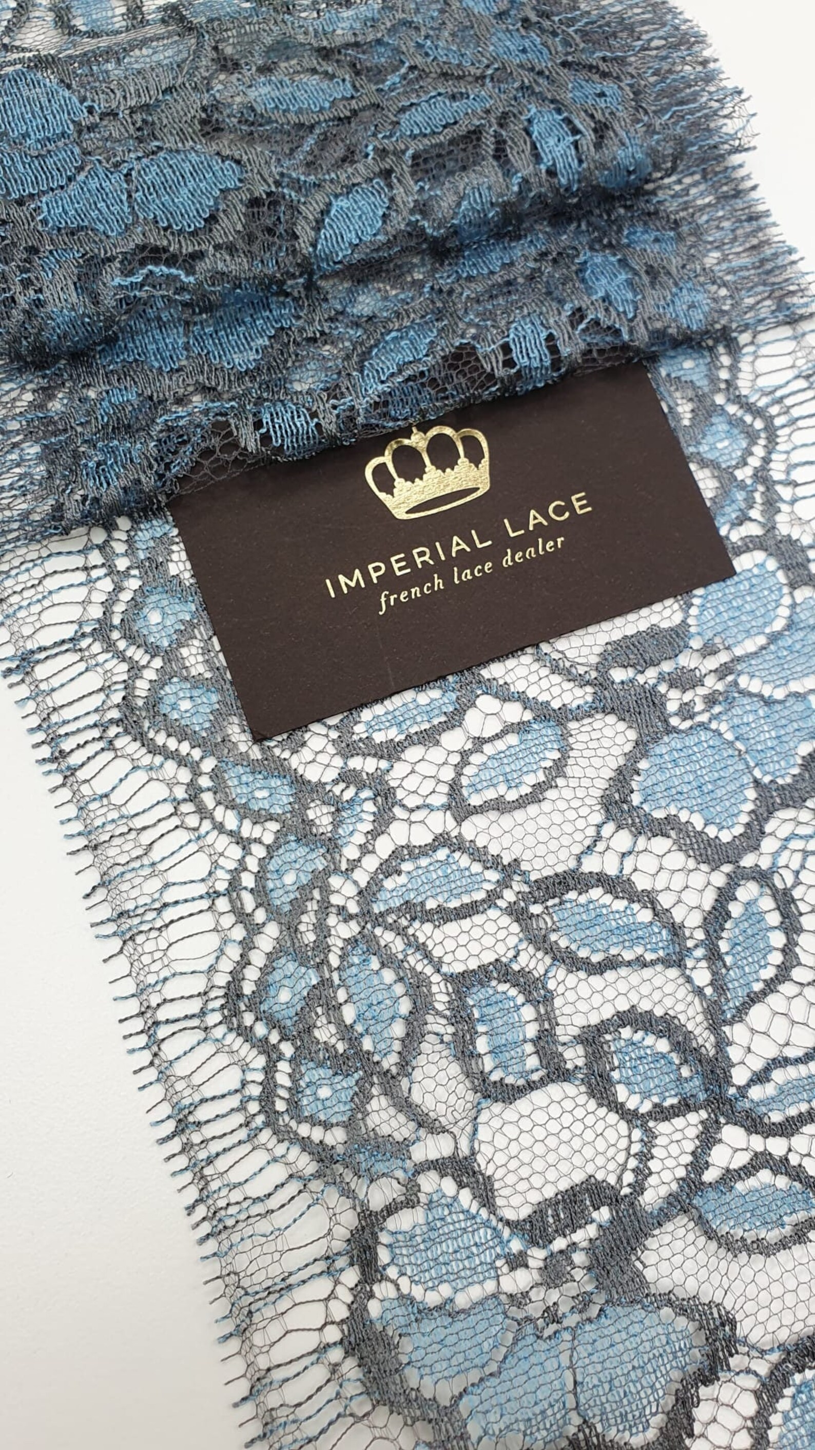 Grey With Blue French Lace Trim , Soft Lace Trim, Chantilly Lace ...