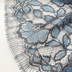 Grey With Blue French Lace Trim , Soft Lace Trim, Chantilly Lace ...