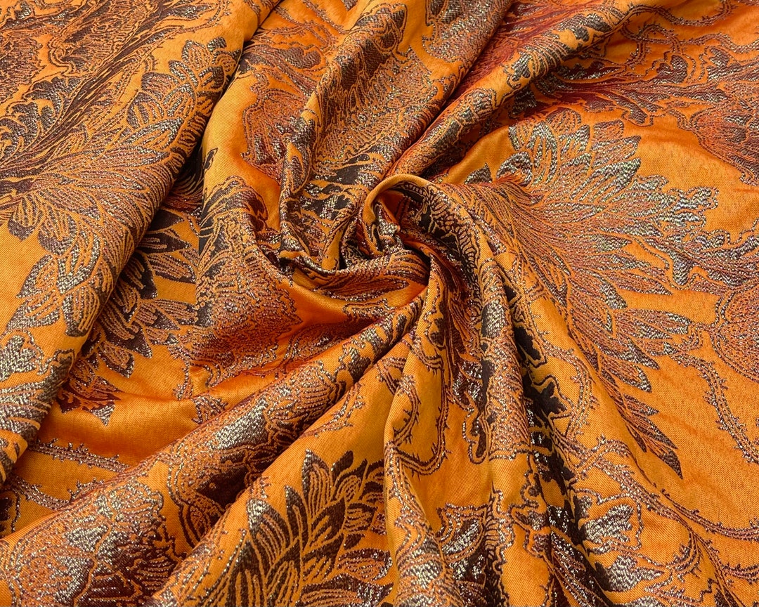 Orange Jacquard Fabric, Jacquard Fabric, Floral Fabric, Italian Couture ...