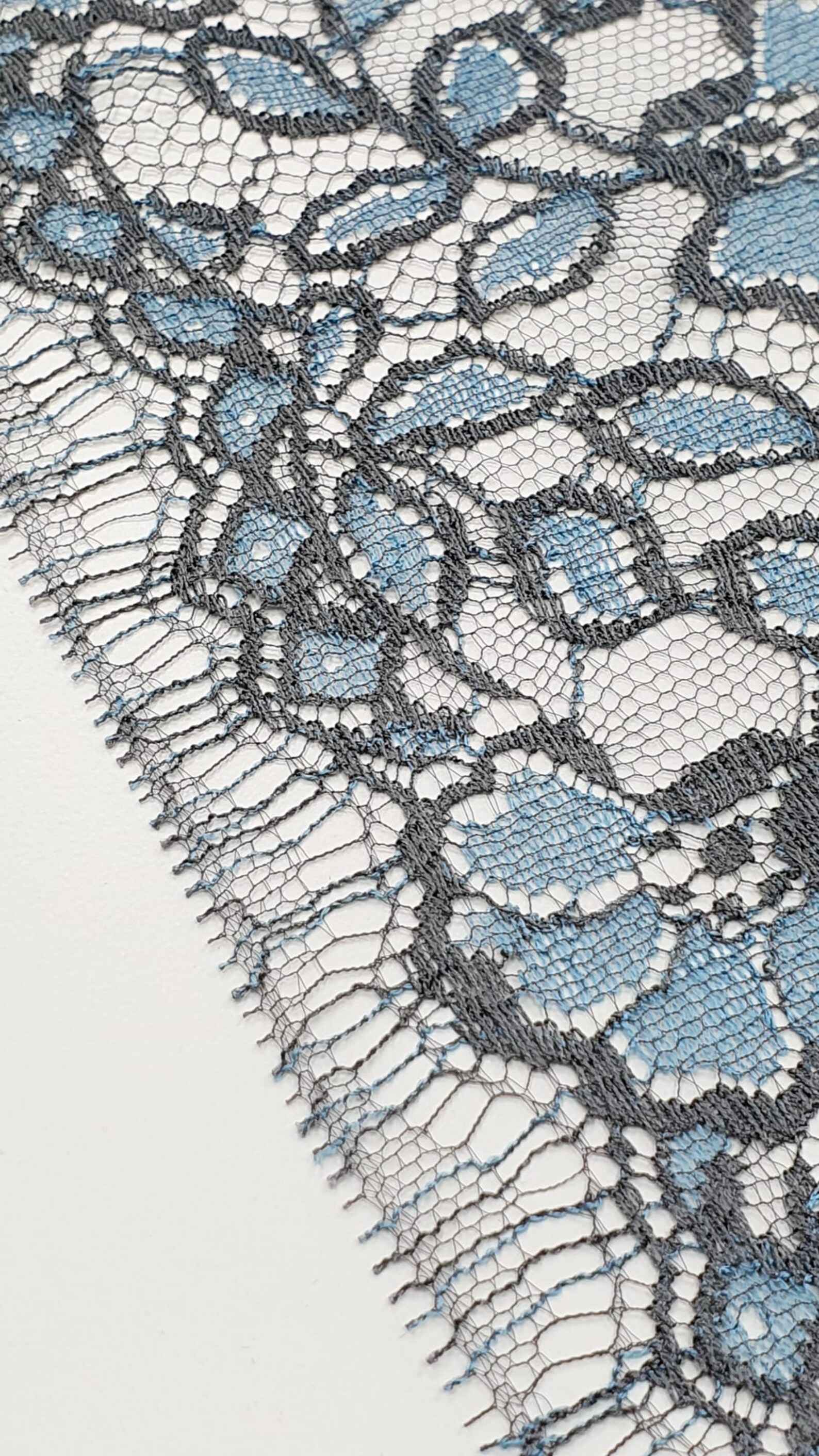Grey With Blue French Lace Trim , Soft Lace Trim, Chantilly Lace ...