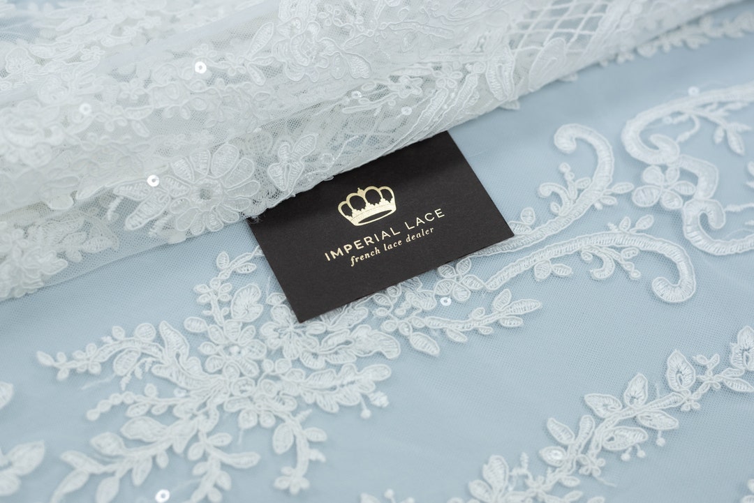 Ivory Sequin Lace Fabric/ Couture Bridal Lace Fabric/ Embroidered Lace ...