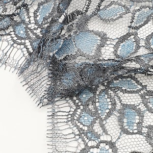 Grey With Blue French Lace Trim , Soft Lace Trim, Chantilly Lace ...