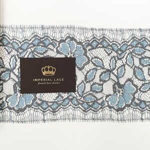 Grey With Blue French Lace Trim , Soft Lace Trim, Chantilly Lace ...