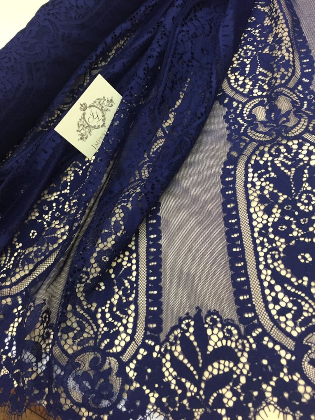 Dark Blue Lace Fabric, Embroidered Lace, French Lace, Wedding Lace ...