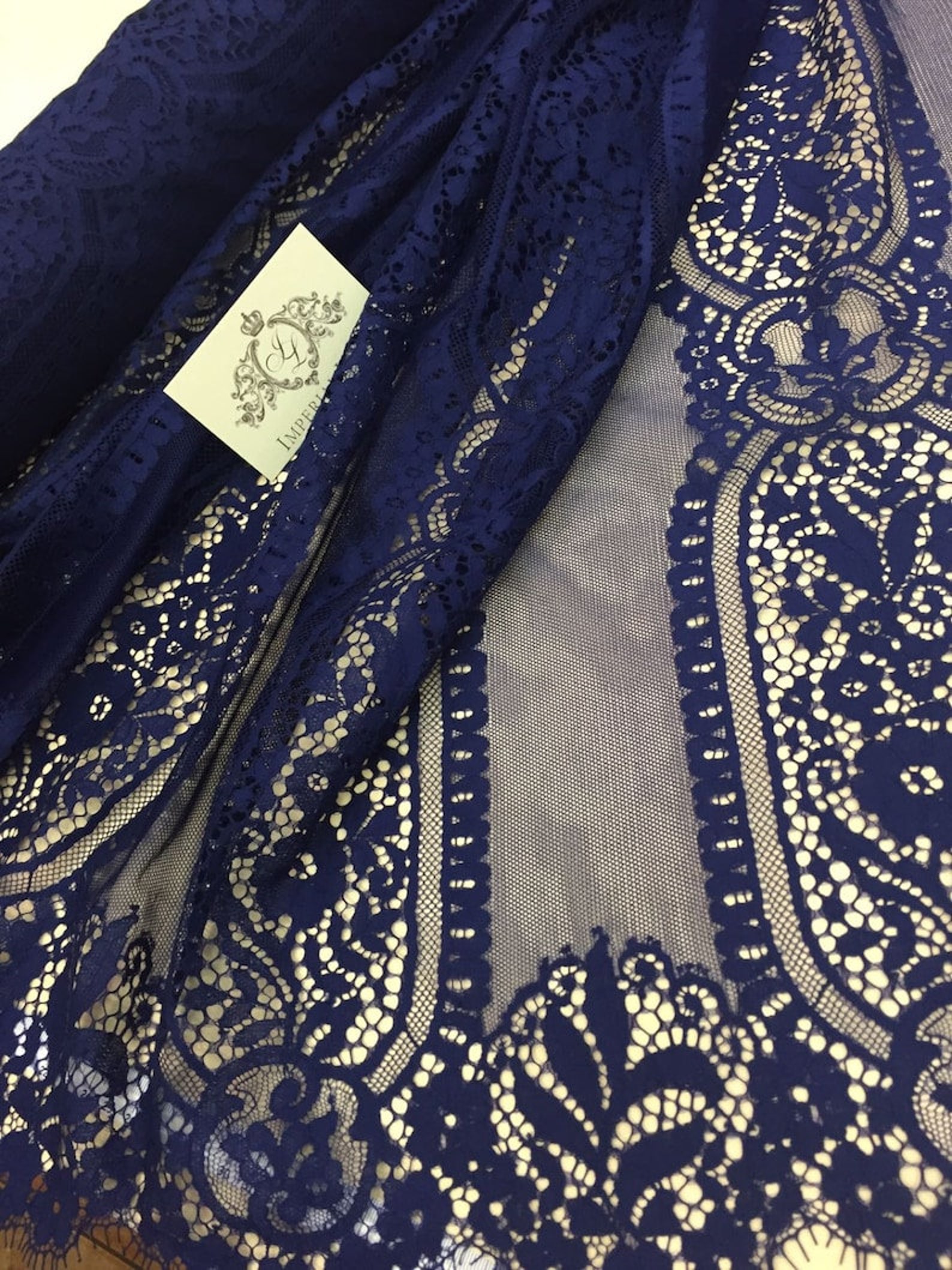 Dark Blue Lace Fabric, Embroidered Lace, French Lace, Wedding Lace ...
